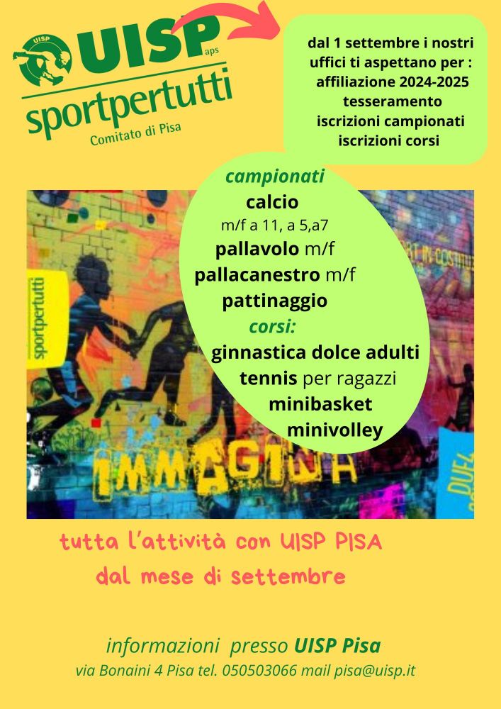 UISP - Pisa - Uisp Pisa: riapertura uffici e novità per la stagione 2024/2025